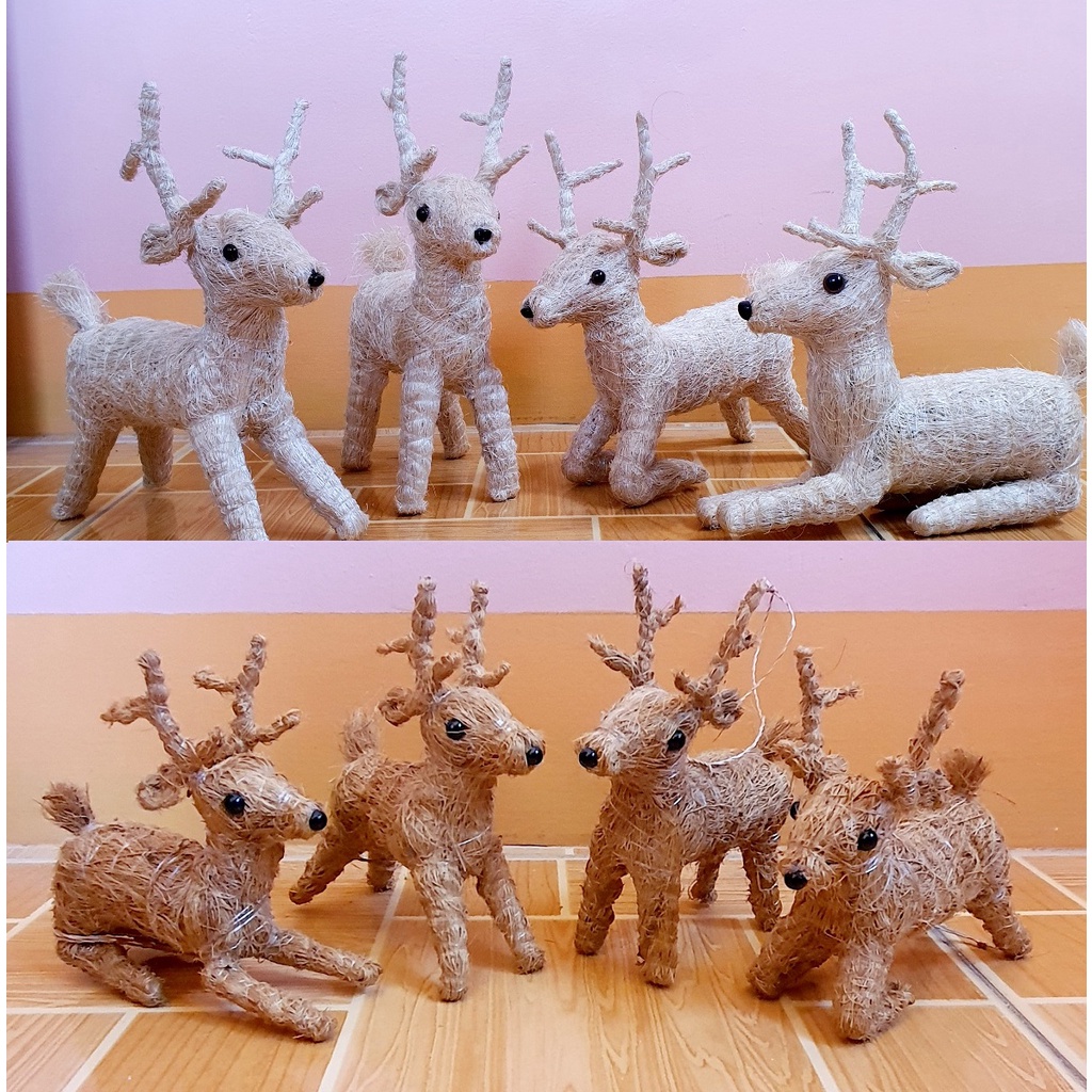 Cute Standing Mini Reindeer Rudolf Christmas Tree Decoration Abaca Coco ...