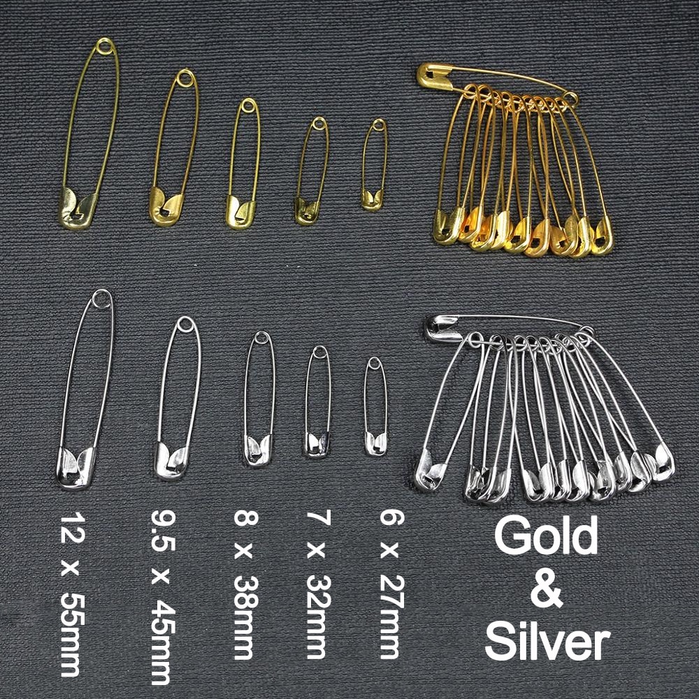50pcs Gold Silver Stainless Steel Safety Pins DIY Rustproof Buckle Pin ...