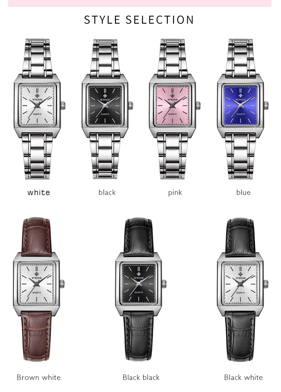 Wwoor Women Square Watch Simple Design Luxury Stainless Steel Quartz ...