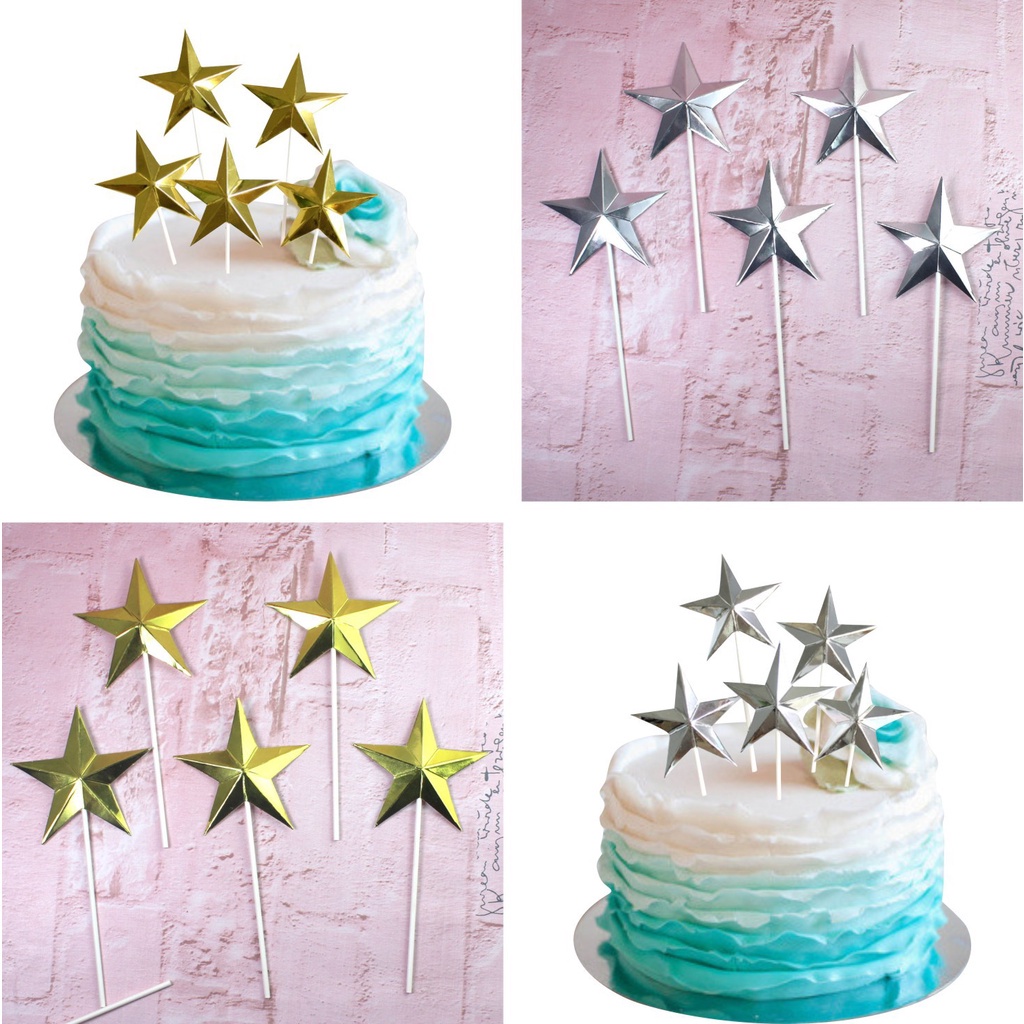 3D three-dimensional 5pcs large small golden silver five-pointed star ...