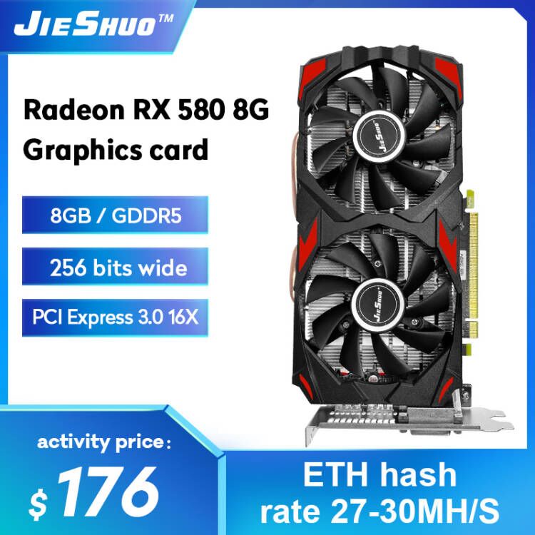 100% new video card RX 580 8GB 256bit 2048SP GDDR5 AMD RADEON RX580 ...