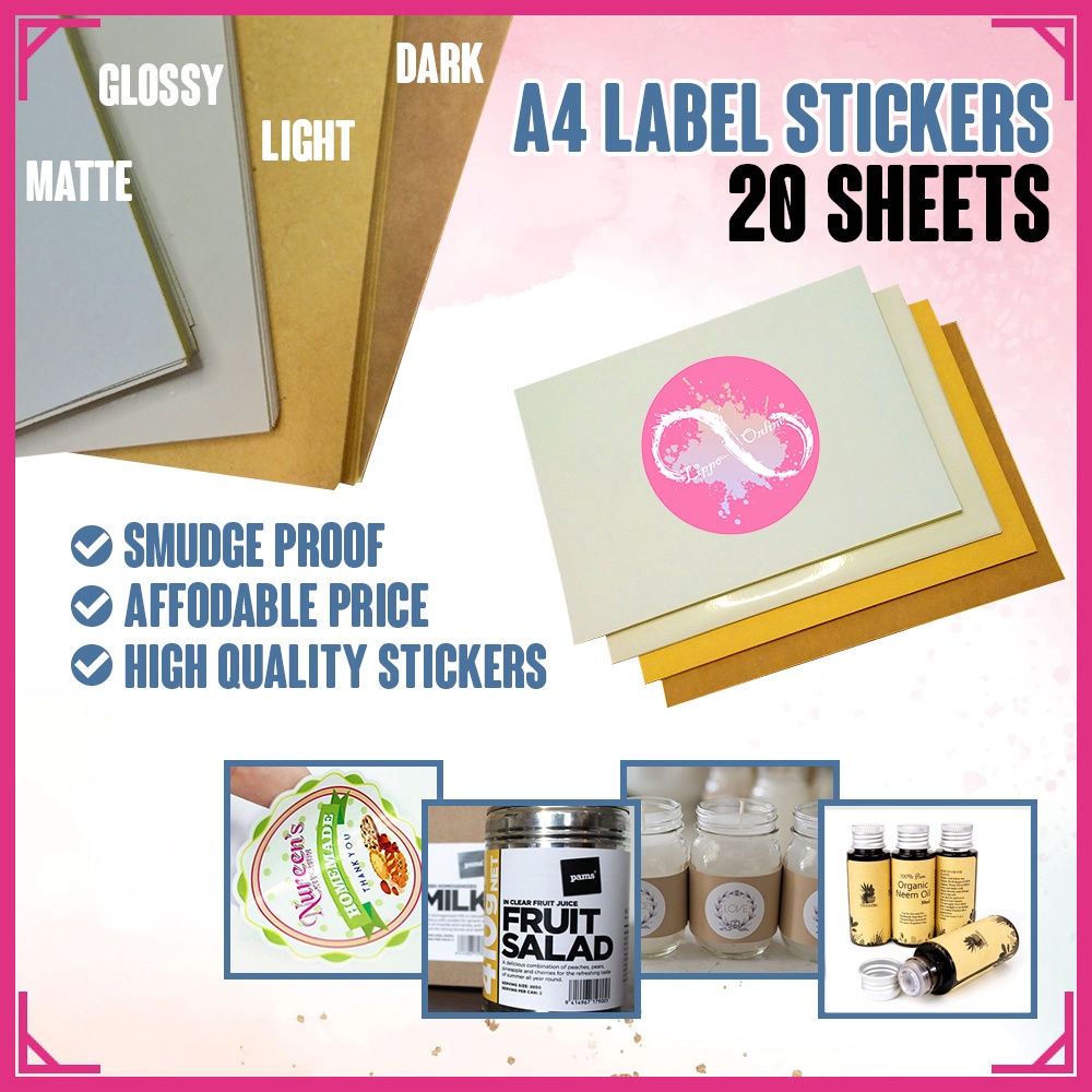 Sticker Paper A4 Label Sticker (150GSM) Matte, Glossy & Kraft A4 ...