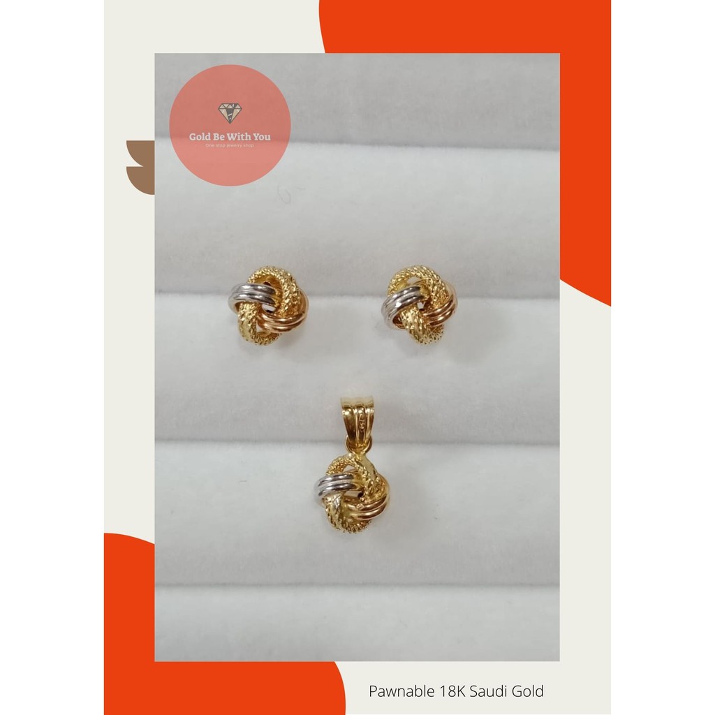 Pawnable 18k Saudi gold Tricolor Knot Earrings & Pendant Set | Shopee ...