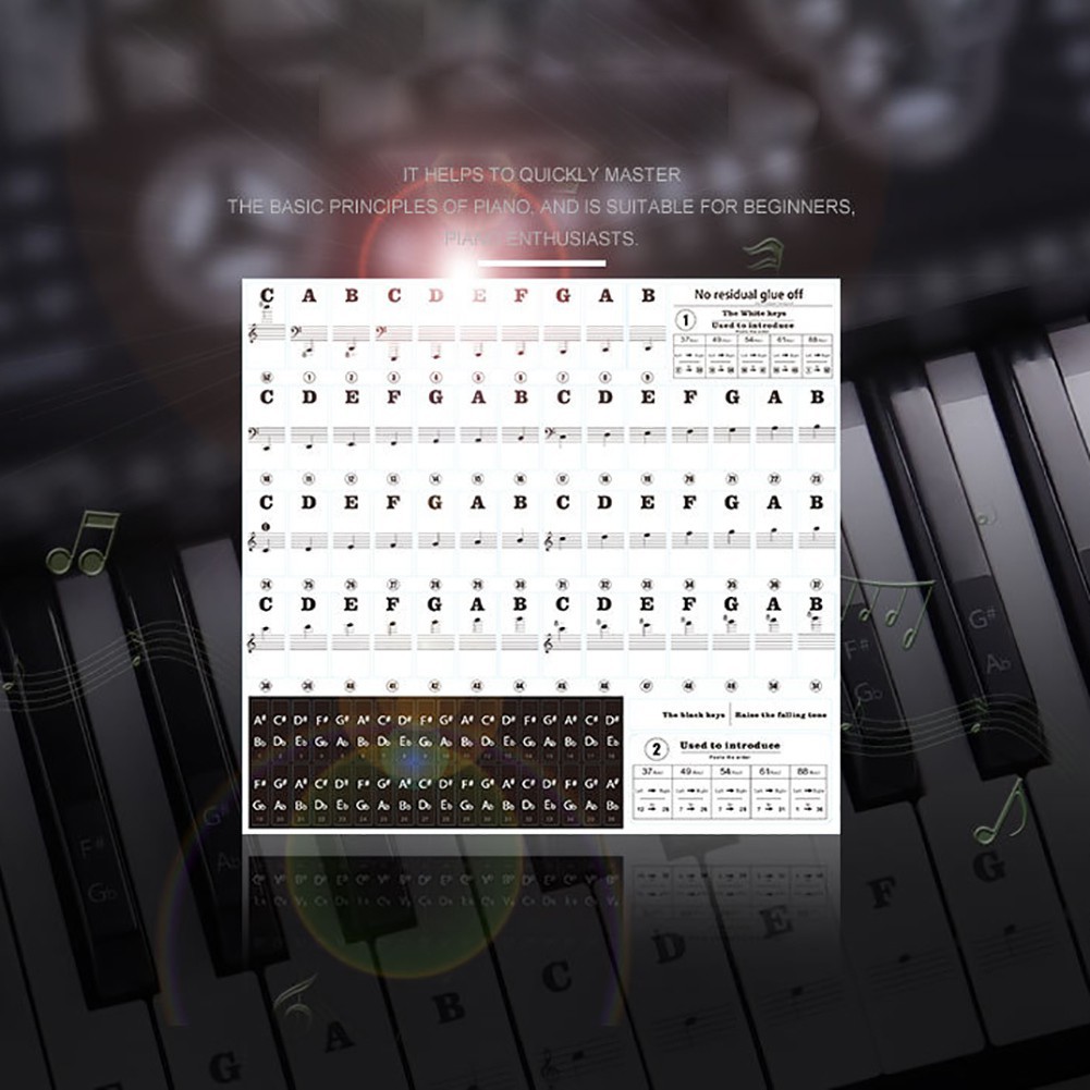 Transparent 54 61 88 Keys Electronic Keyboard Key Sticker Piano ...