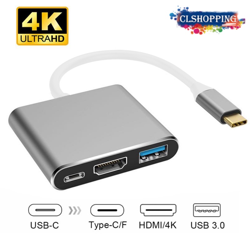 USB C HUB 3 IN 1 Type C to HDMI Adapter 4K 3.0 Port with Type-C Power ...