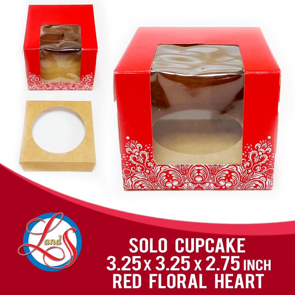 3oz Solo Cupcake Box with Cupcake Holder (20pcs) Red Floral Heart ...
