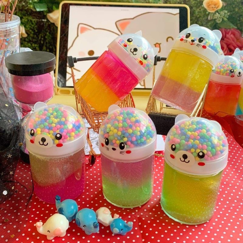 1pc Rainbow Glitter Animal Slime with foam balls (Small) | Shopee ...