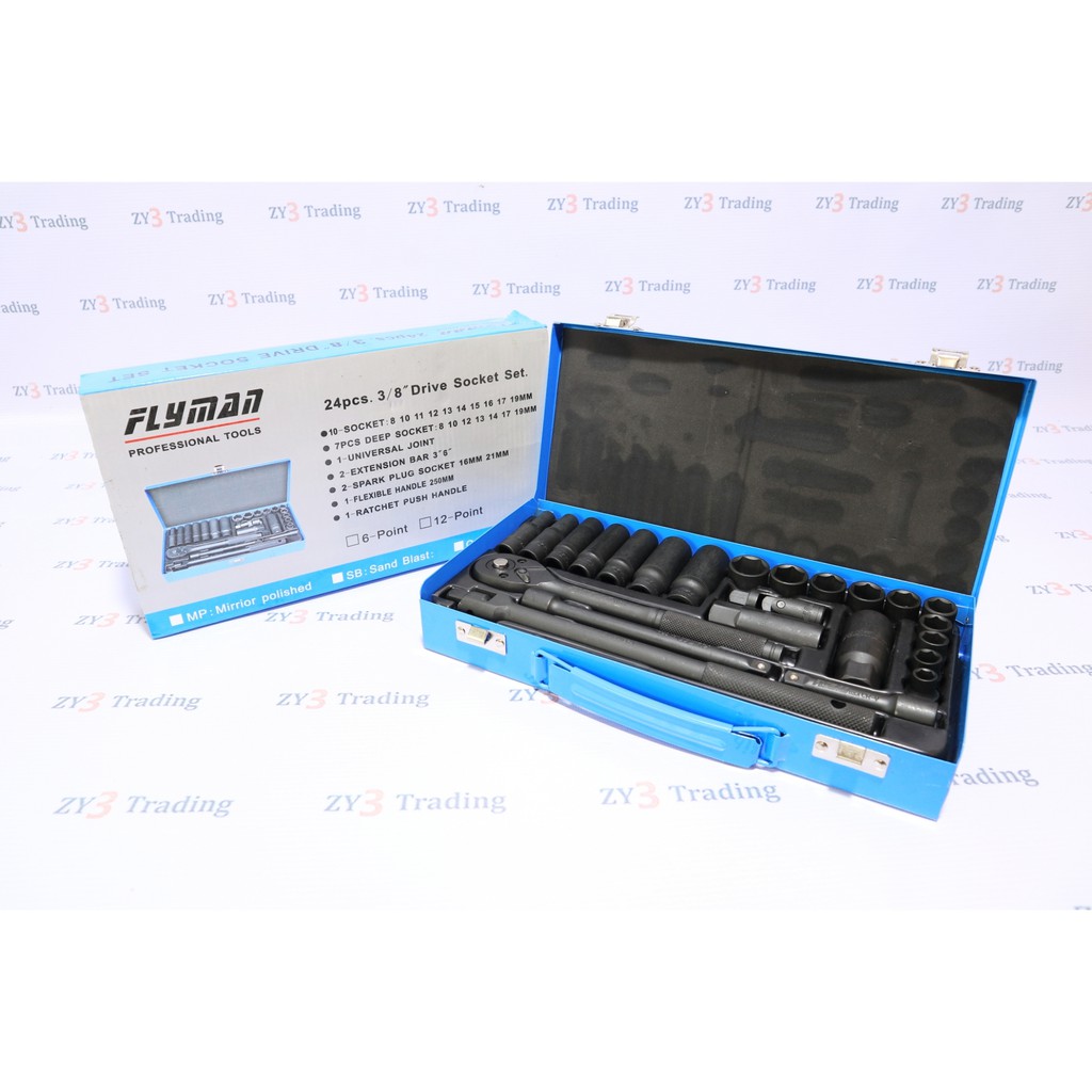 Flyman 24 Pcs. 3/8" Drive Socket Wrench Set 6 Point (Hex Type) | Shopee Philippines