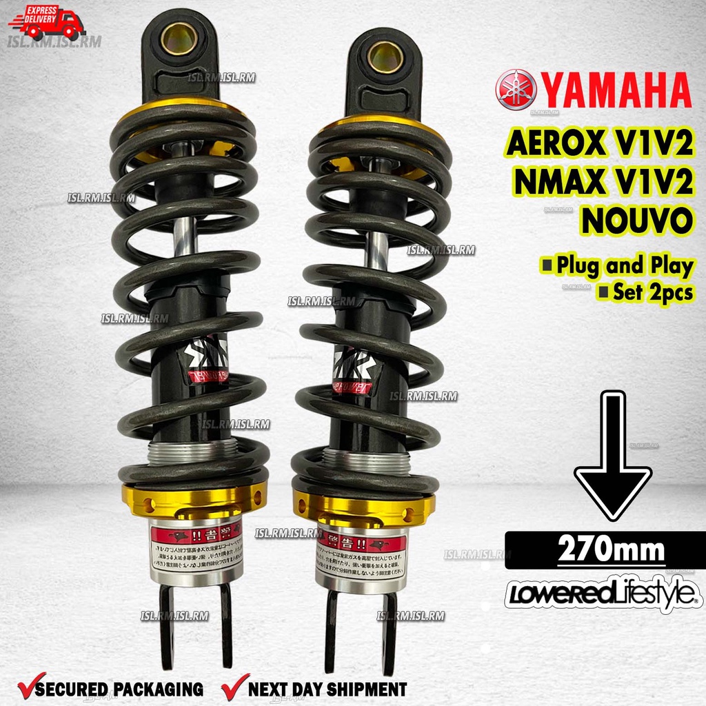 Aerox V1 V2 Nmax V1 V2 Nouvo 2 pcs Set Rear TITANIUM BLACK Shock 270mm ...