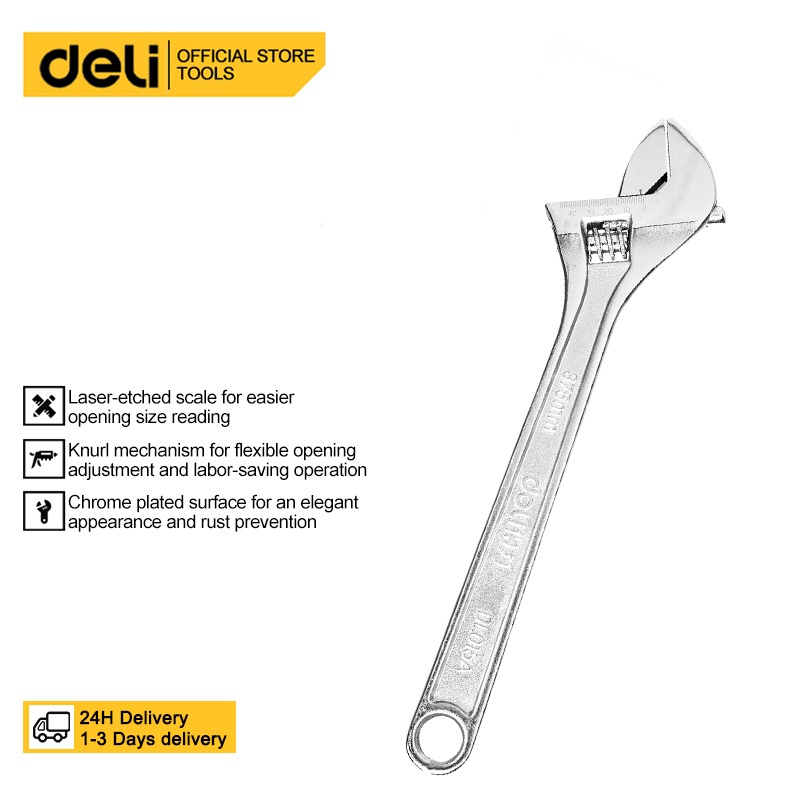 Deli Adjustable Chrome-plated Wrench Heavy Duty Adjustable Steel ...