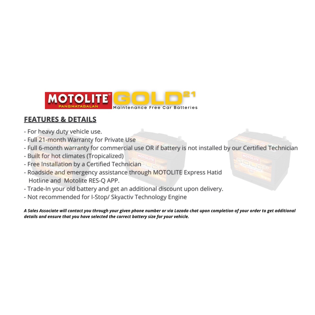 Motolite Gold Maintenance Free Car Battery NS60/ B24 (21 Months Warranty) | Shopee Philippines