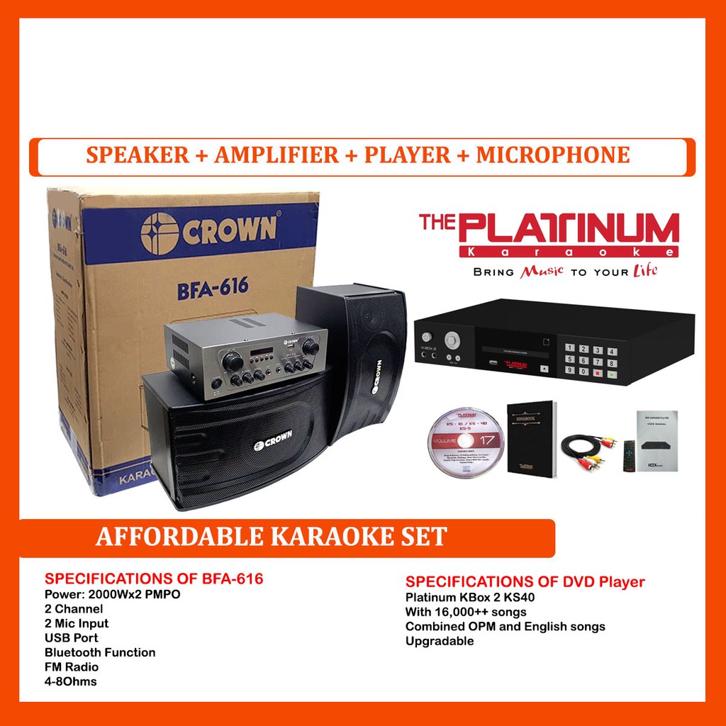(Set) Original Crown BFA-616 and Platinum Kbox 2 KS40 Karaoke / Videoke ...