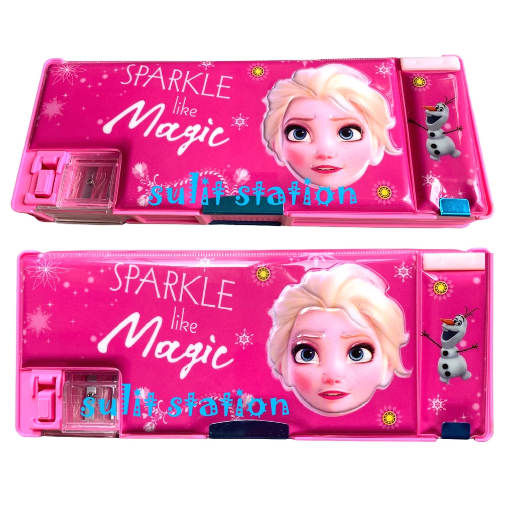 FROZEN ELSA ANNA DOUBLE SIDED OPENING big MAGNETIC PENCIL CASE BOX ...
