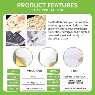 A3 Vinyl Sticker Waterproof Matte / Glossy / Transparent 20Sheets/Pack ITech Brand High Quality ...