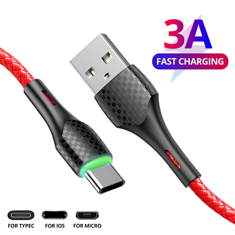 Type c Data Cord 3A Fast Charging Cable Micro USB Quick Charge Line ...