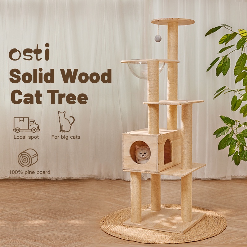 Osti Luxury Modern Real Wood Cat Tree Tower Wooden Cat Tree All in One ...