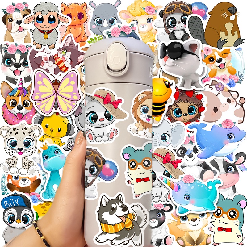 50pcs Cute Animal Stickers for Kids, Waterproof Cartoon Stickers for ...