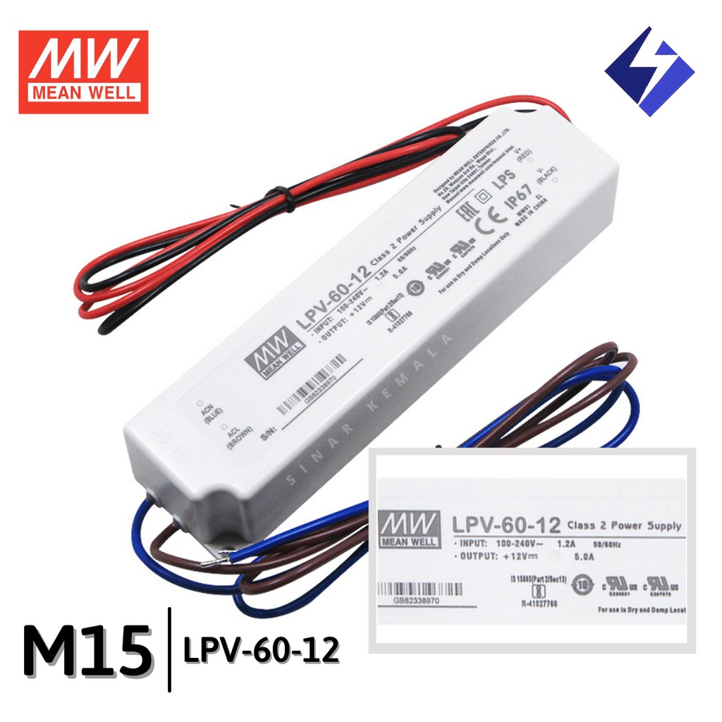 Meanwell Power Supply LPV-60-12 Slim IP67 12V DC 5A 60W Transformer Waterproof Warranty | Shopee ...