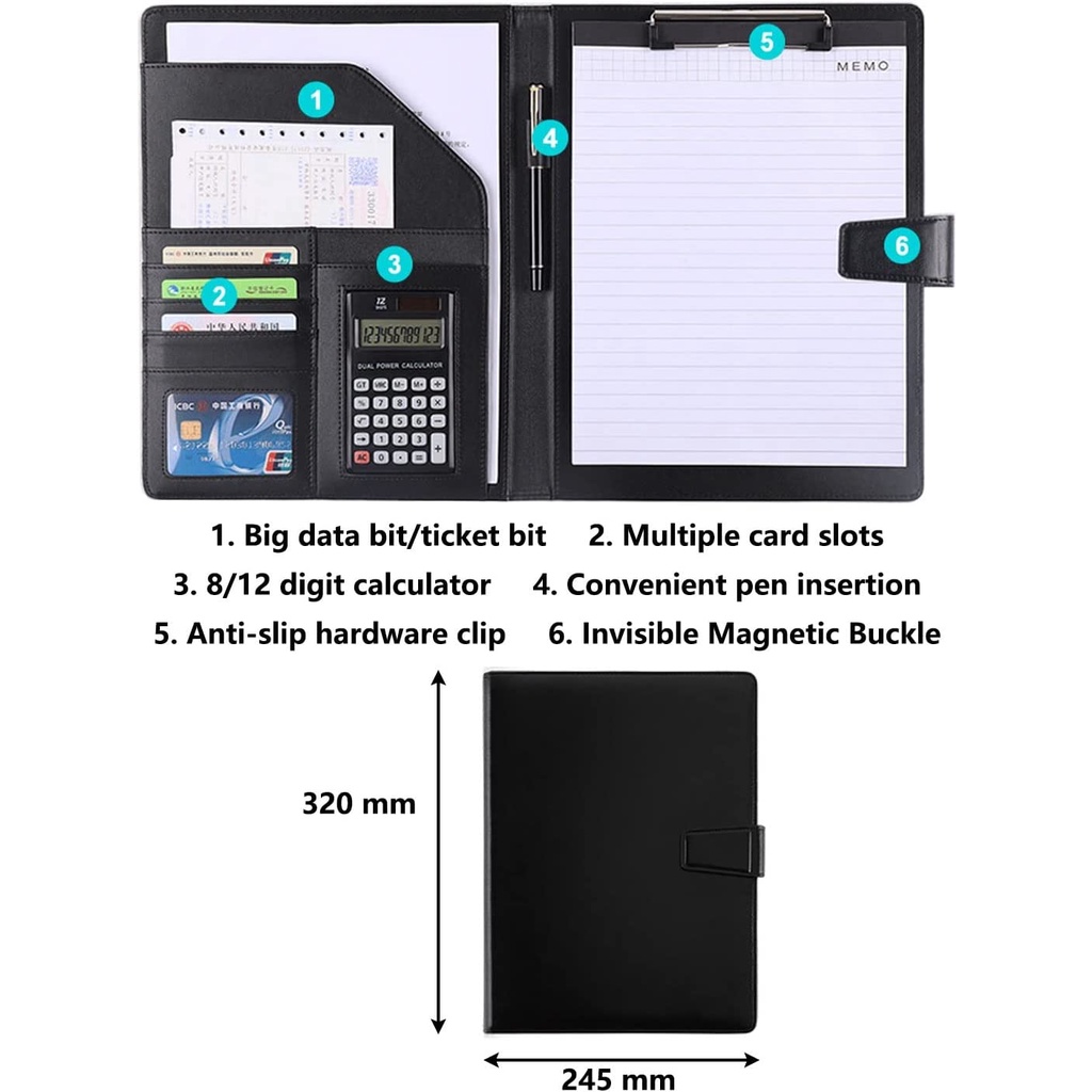 Portfolio Folder with Calculator Faux Leather Padfolio with A4 Size ...