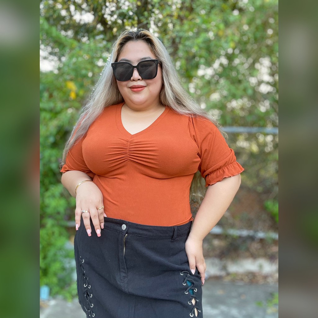 Plus Size Ruched Detail Frilled Puff Sleeve Lettuce Edge top XL to 5XL ...