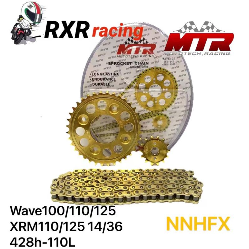Sprocket Chain Set (gold) MTR For Raider150 Wave125 XRM110/125 LC150 ...