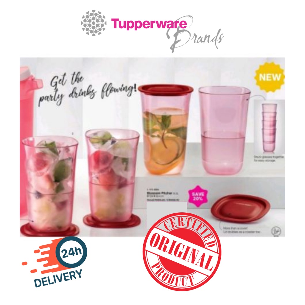 Drinking Glass Gelas Minuman dengan coaster Tupperware New Blossom Tall ...