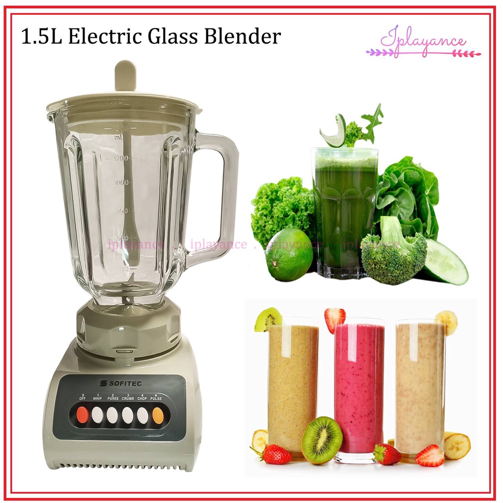 1.5L Electric Food Blender Glass Pitcher with Cover and Mixer Fruit ...