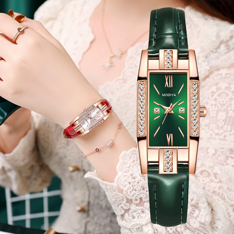 Green Watch Temperament Diamond-encrusted Small Square Watch Women's ...