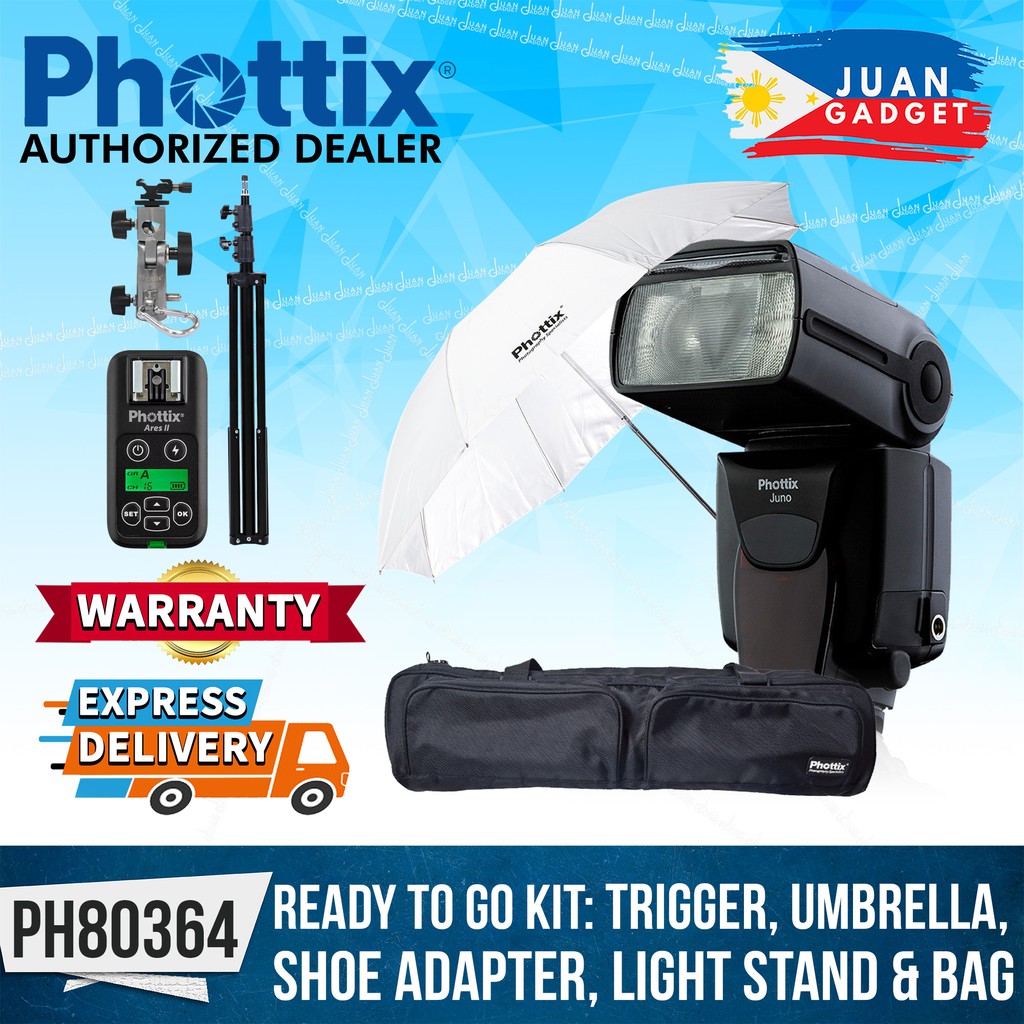 Phottix Juno Flash Speedlight "Ready To Go" Kit with Trigger, Umbrella ...