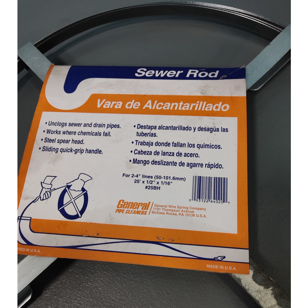 Sewer Rod or Plehe , Panundot 1/2x50 feet Heavy Duty U.S Made (Clears ...