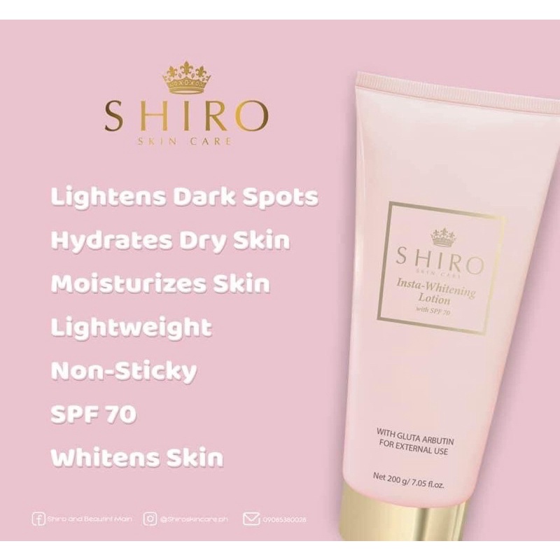 Shiro Insta whitening lotion with SPF 70 Big 200g | Shopee Philippines