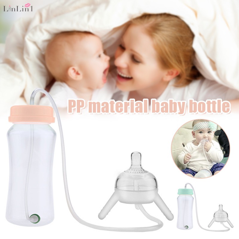 Baby Bottle with Long Straw 300ml Self Feeding Baby Bottle Handless Not ...