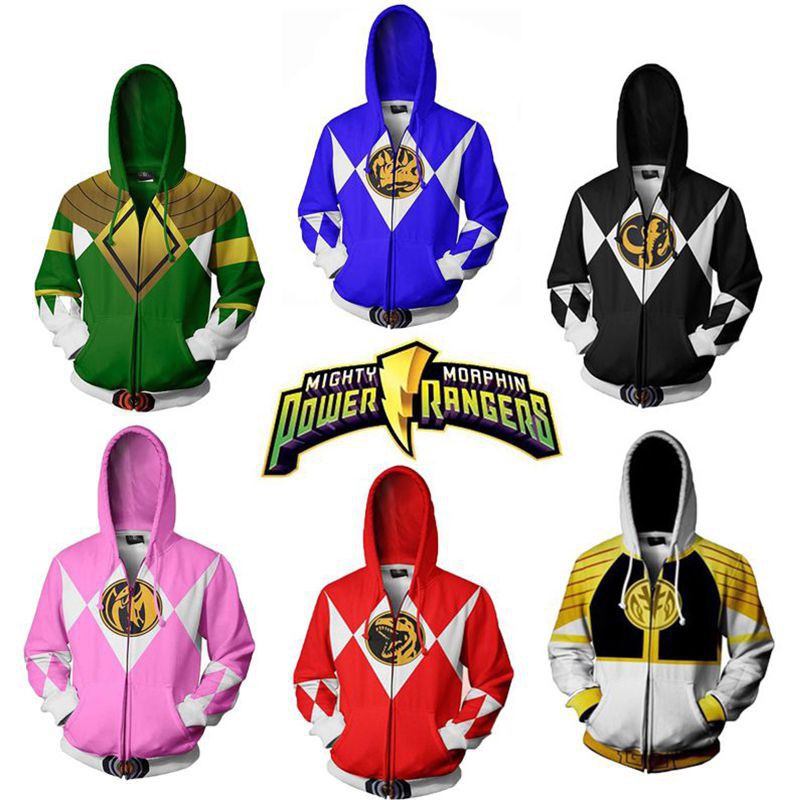 Mighty Morphin Power Rangers Cosplay 3D Printing Hoodie Zipper Jacket ...