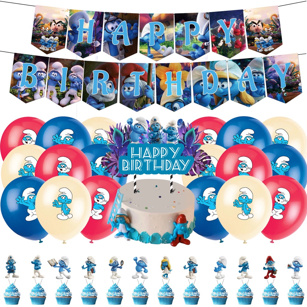 The Smurfs Birthday Party Supplies Set Decorations Birthday Balloon ...