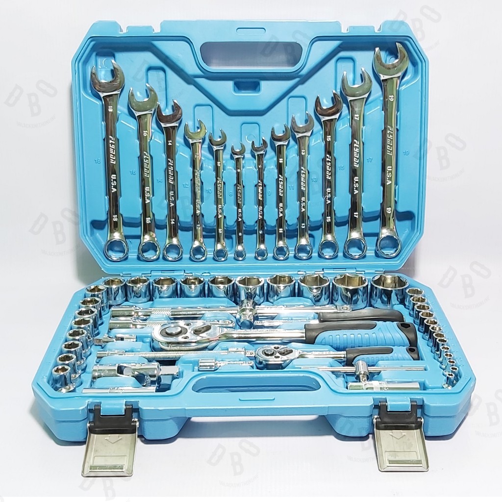 Flyman Socket Wrench Set 1/4 & 1/2" Drive 61 Pcs. 6 Point | Shopee ...