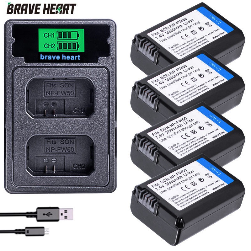 New NP-FW50 USB Dual charger+4x NP FW50 batteries for Sony NEX-5 NEX-7 ...