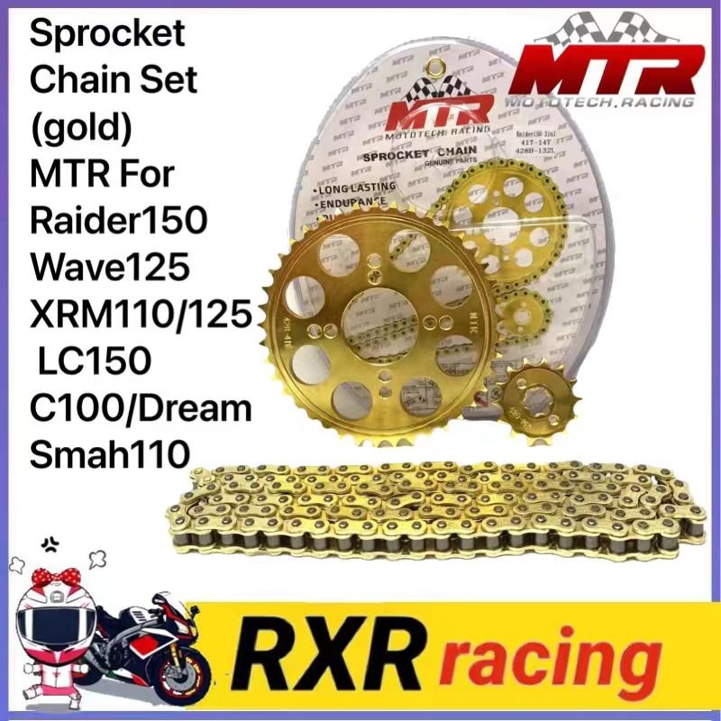 Sprocket Chain Set (gold) MTR For Raider150 Wave125 XRM110/125 LC150 ...