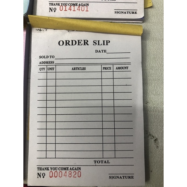 Order Slip list 9cm x 13cm (small size) duplicate triplicate carbonized ...
