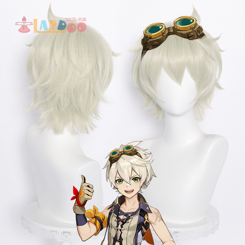 shopeeNo.1∋Manles Game Genshin Impact Bennett Grey Gold Cosplay Wig ...