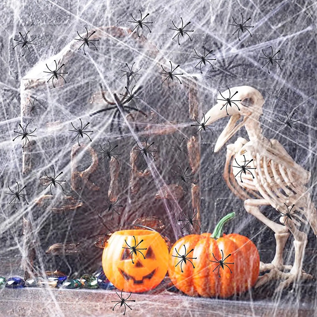 20g/40g Luminous Halloween Spider Web Decorations With 4 Fake Spiders ...