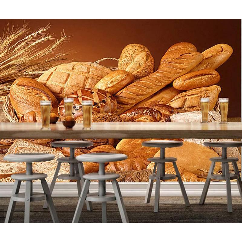 Bakery Wallcoverings,Wheat With Bread,3D Modern Mural for Restaurant ...