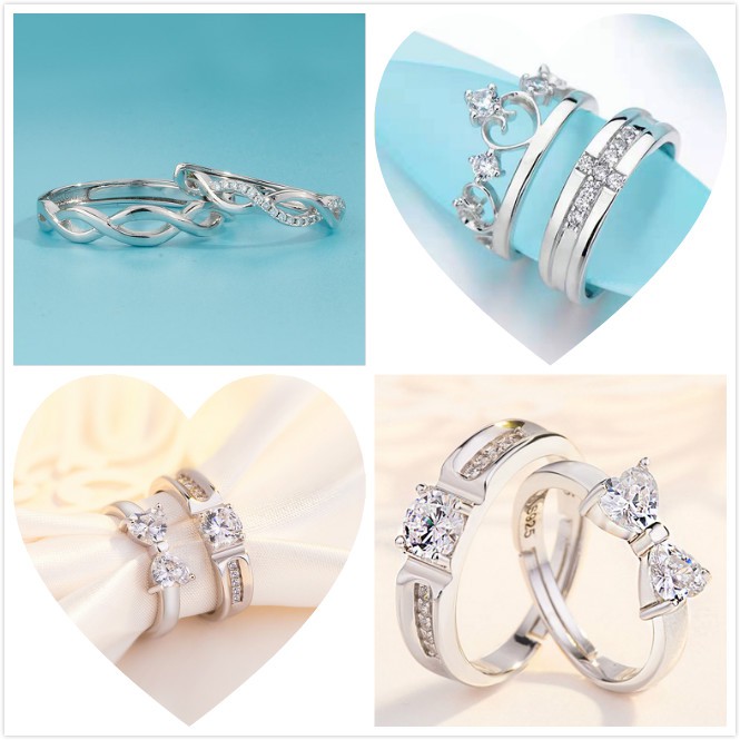 Classic style couple Rings with gift box adjustable silver ring bowtie ...