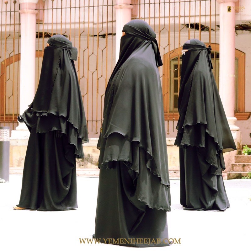 HITAM [NEW] Khimar UMURANI YEMENI HEEJAB FLOWY SOFT BLACK SILK ALMALEKA | Shopee Philippines