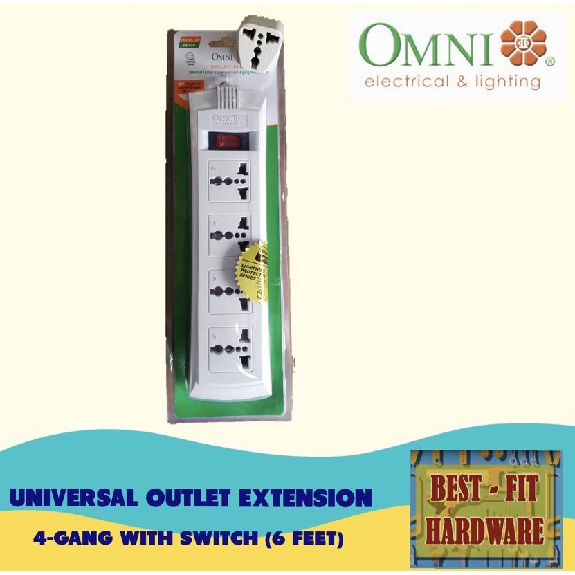 UNIVERSAL OUTLET EXTENSION CORD 4-GANG with GROUNDING & SWITCH (6FEET ...