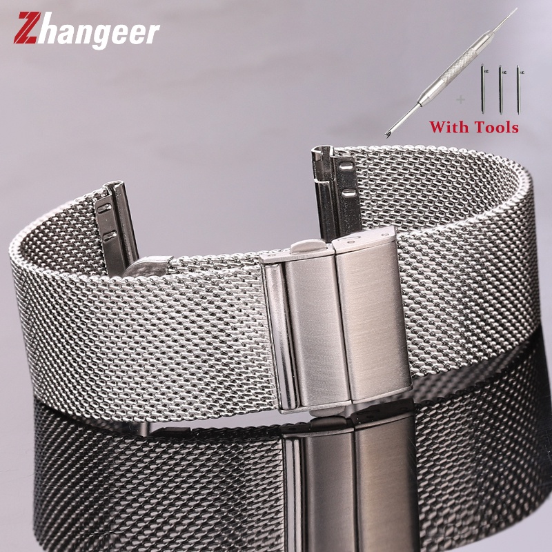 For 16mm 18mm 20mm 22mm Watch Straps Replacement Quick release Full stainless steel Mesh ...