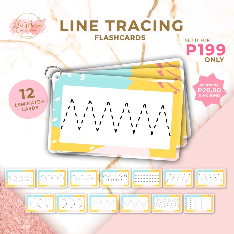 LINE TRACING CARDS PLAIN - Laminated Tracing Flashcards Writing Kids ...