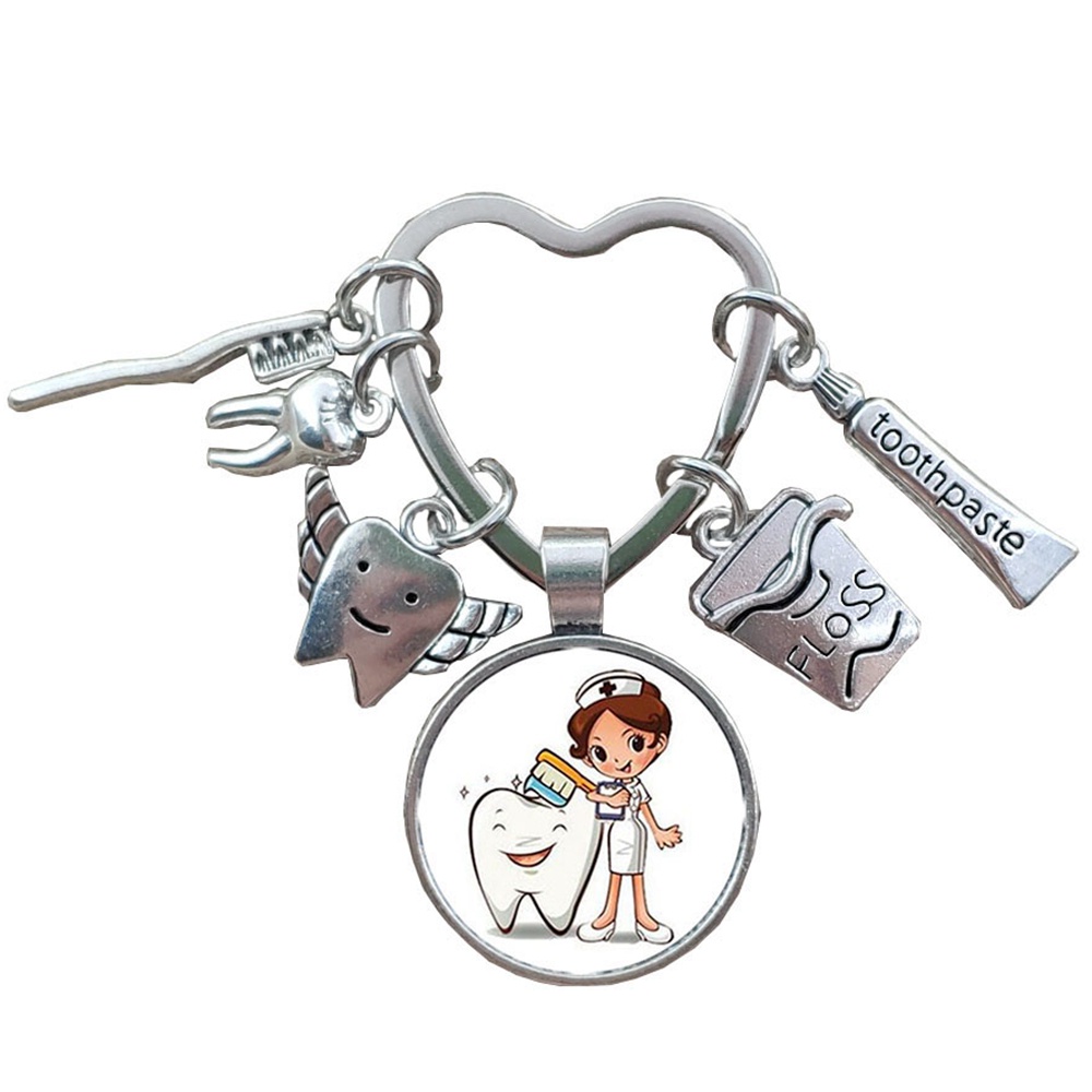 Time Gem Charm Dentist Protect Tooth Toothpaste Toothbrush Keychain Key ...
