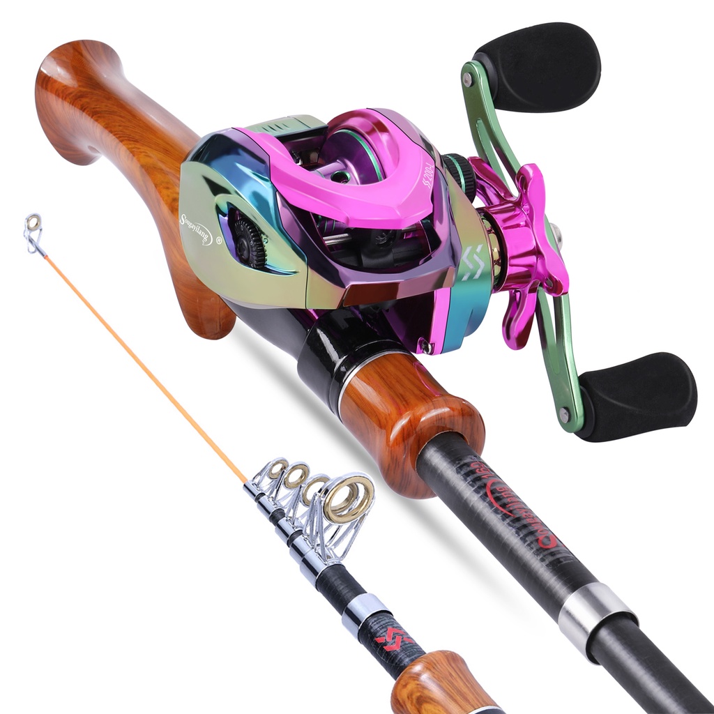 Sougayilang Fishing Rod And Reel Set Wood Handle 1.6m Telescopic ...