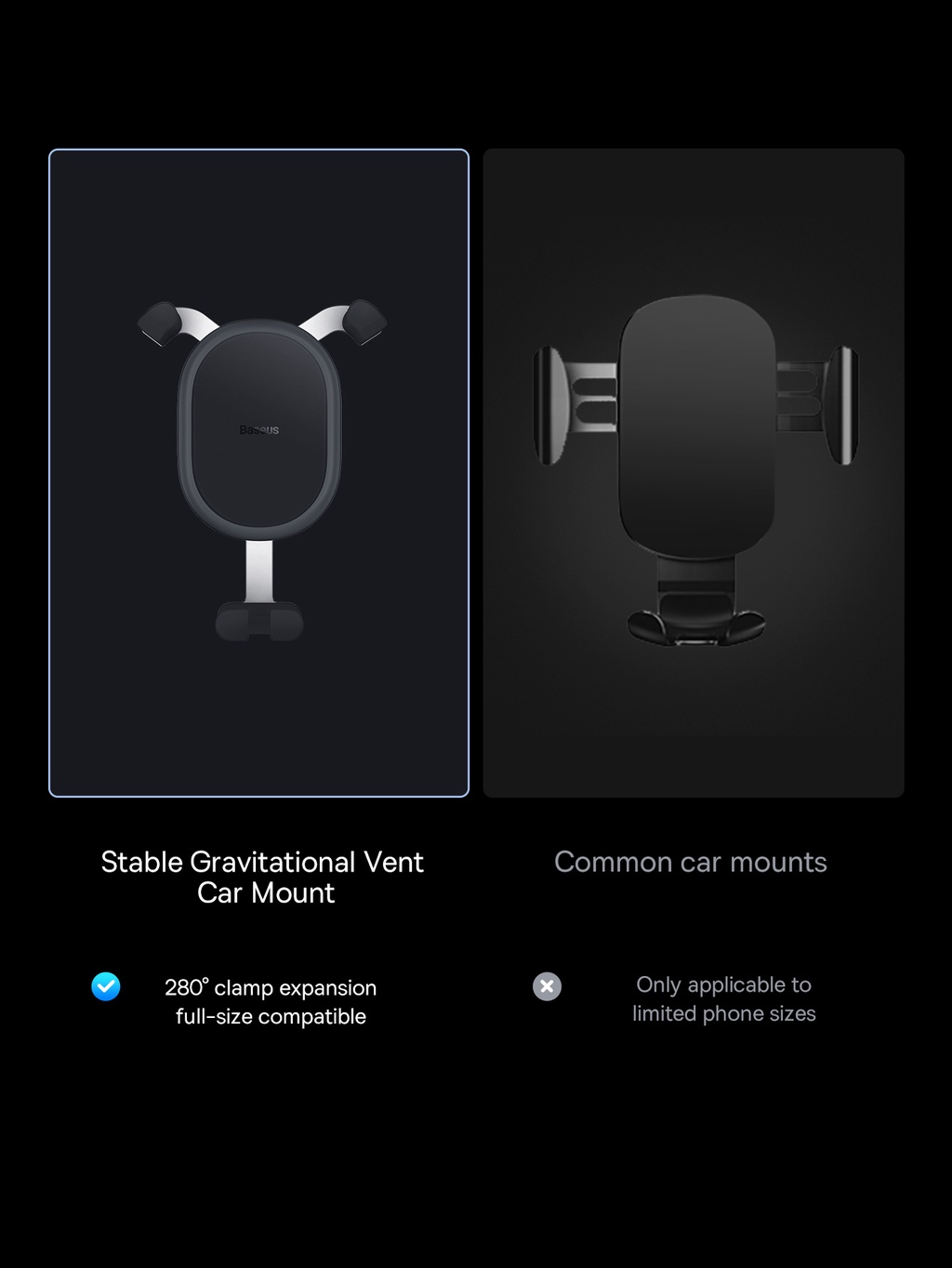 Baseus Car Phone Holder Metal Silicone Gravity Auto Air Vent Smartphone ...