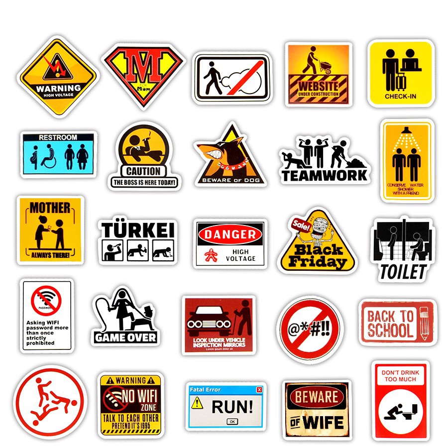 50 PCS Signs Stickers Warning Reminder PVC Decal for DIY Bike Bumper ...